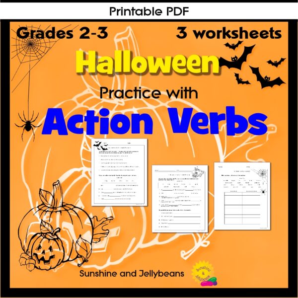 Action Verbs Practice - 3 Halloween themed Worksheets - Grades 2-3 ...