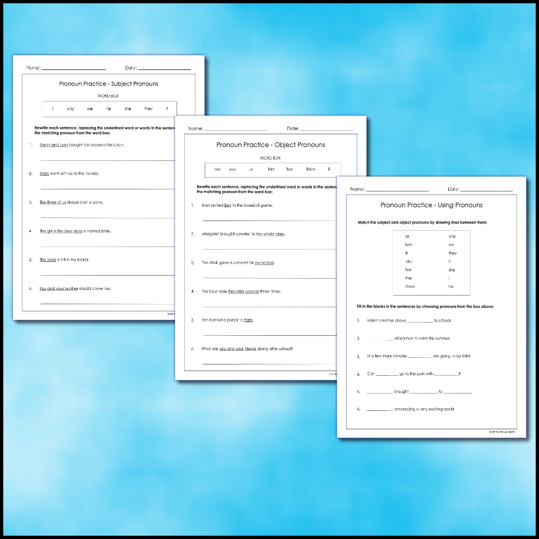 Subject Pronouns / Object Pronouns - 3 Worksheets - Grade 3-4 | Made By ...