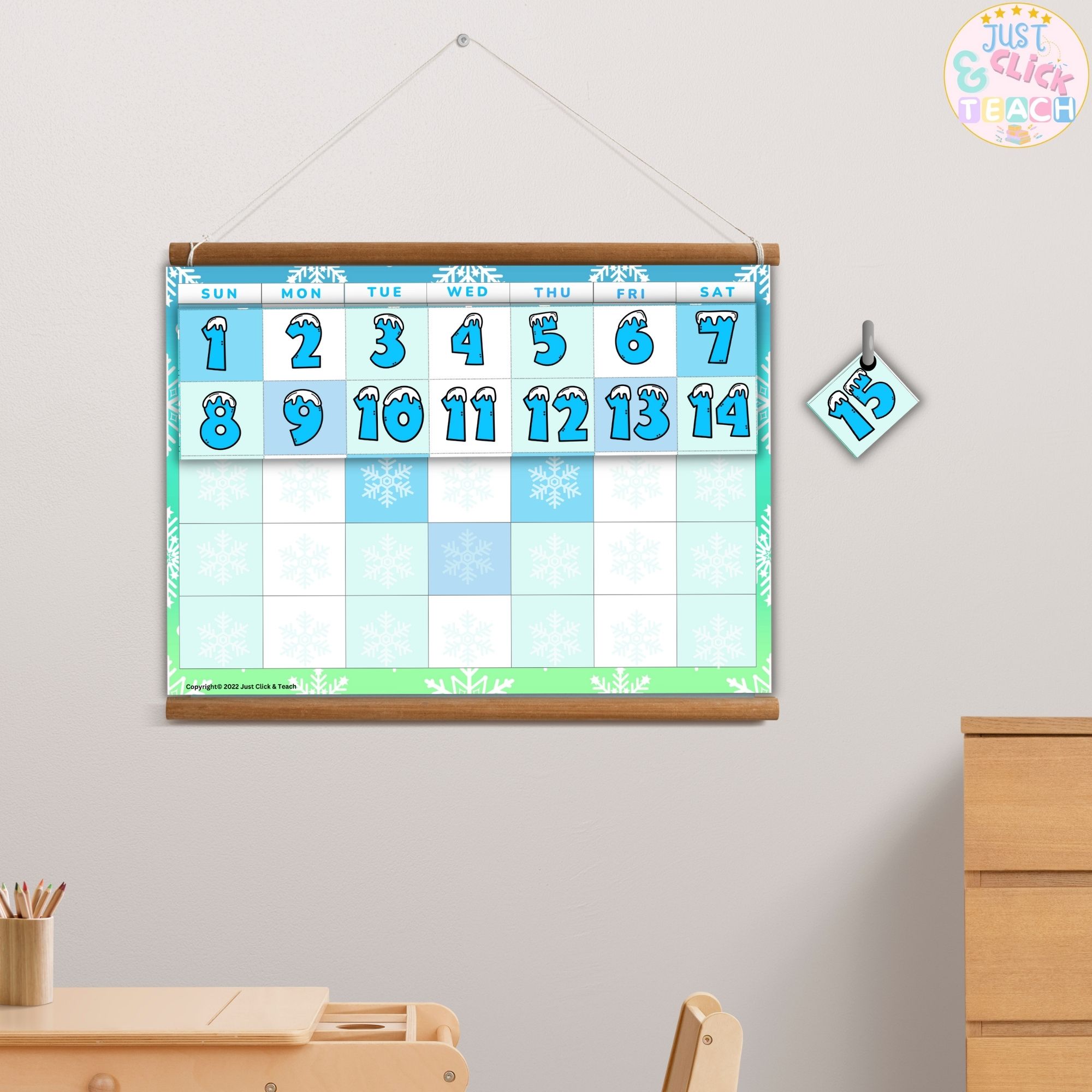 Free Calendar Poster and Numbers Cards| Pocket chart| Blue winter ...