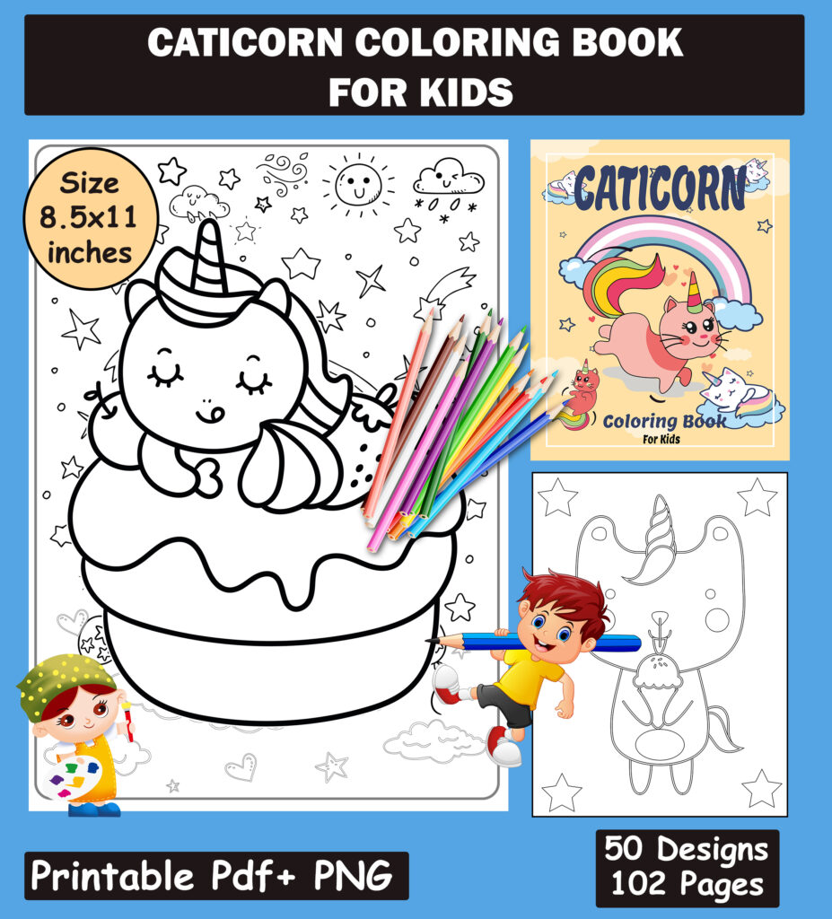 Printable Caticorn Coloring Book For Kids - 50 Fun & Cute caticorn ...
