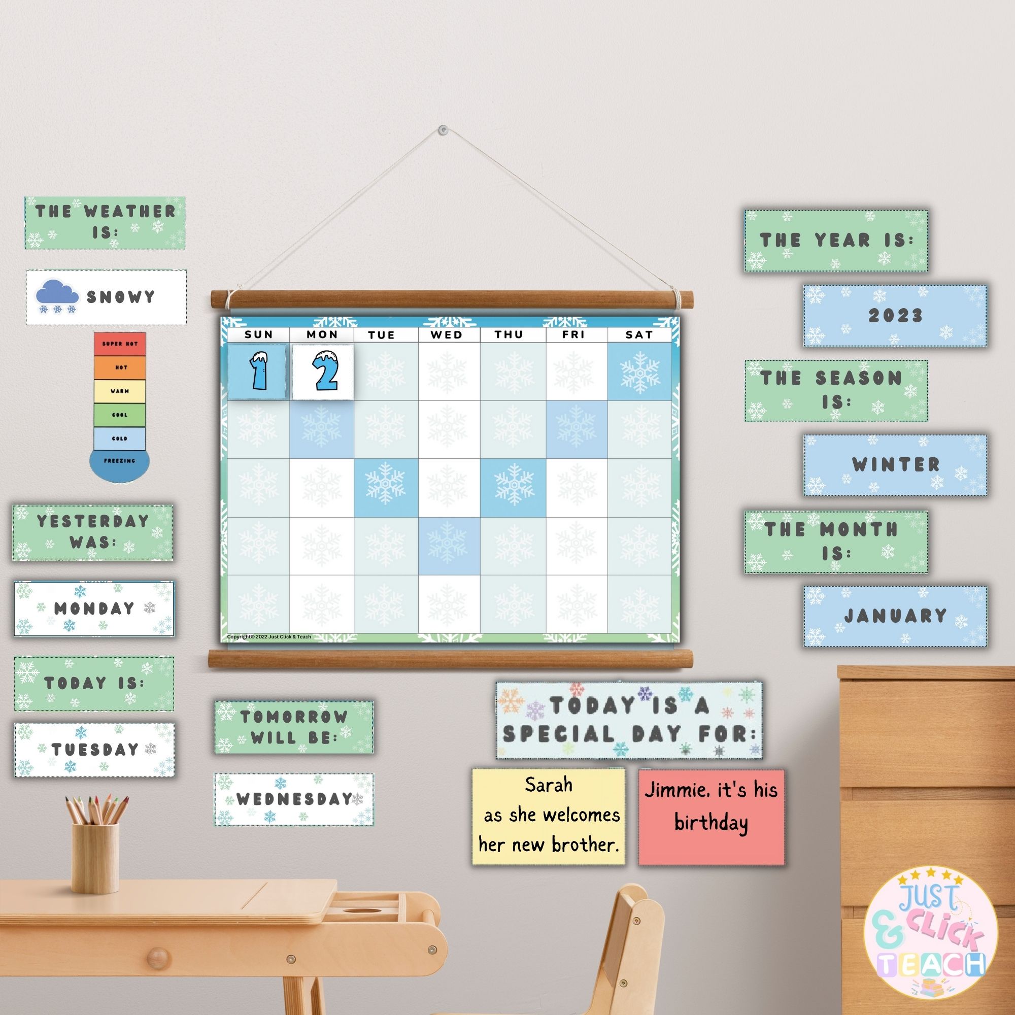 January Classroom Calendar & Weather Display Set | winter & snow theme ...