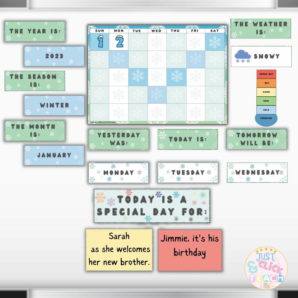 January Classroom Calendar & Weather Display Set | winter & snow theme ...