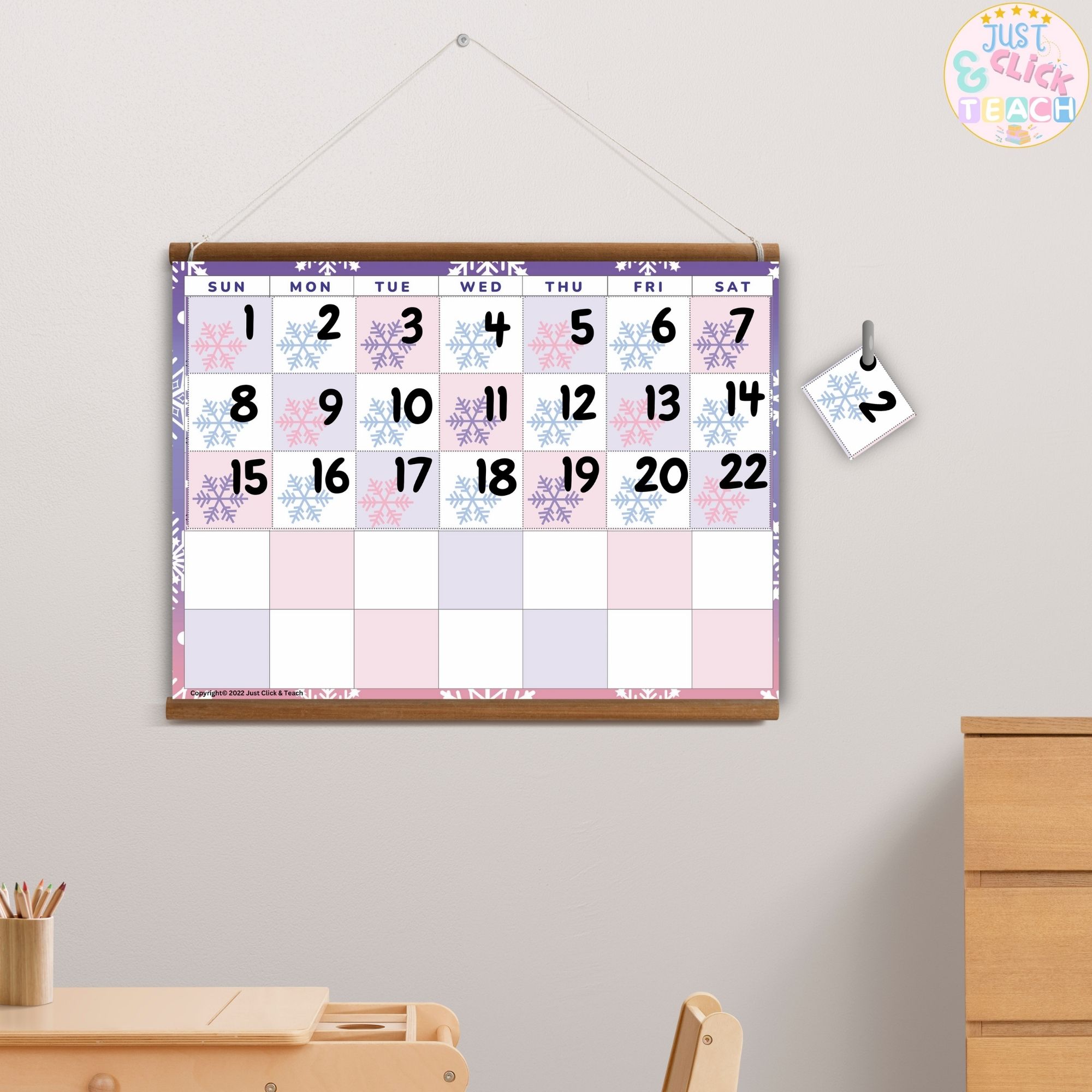 Free Calendar Poster and Numbers Cards| Pocket chart| Pink winter ...