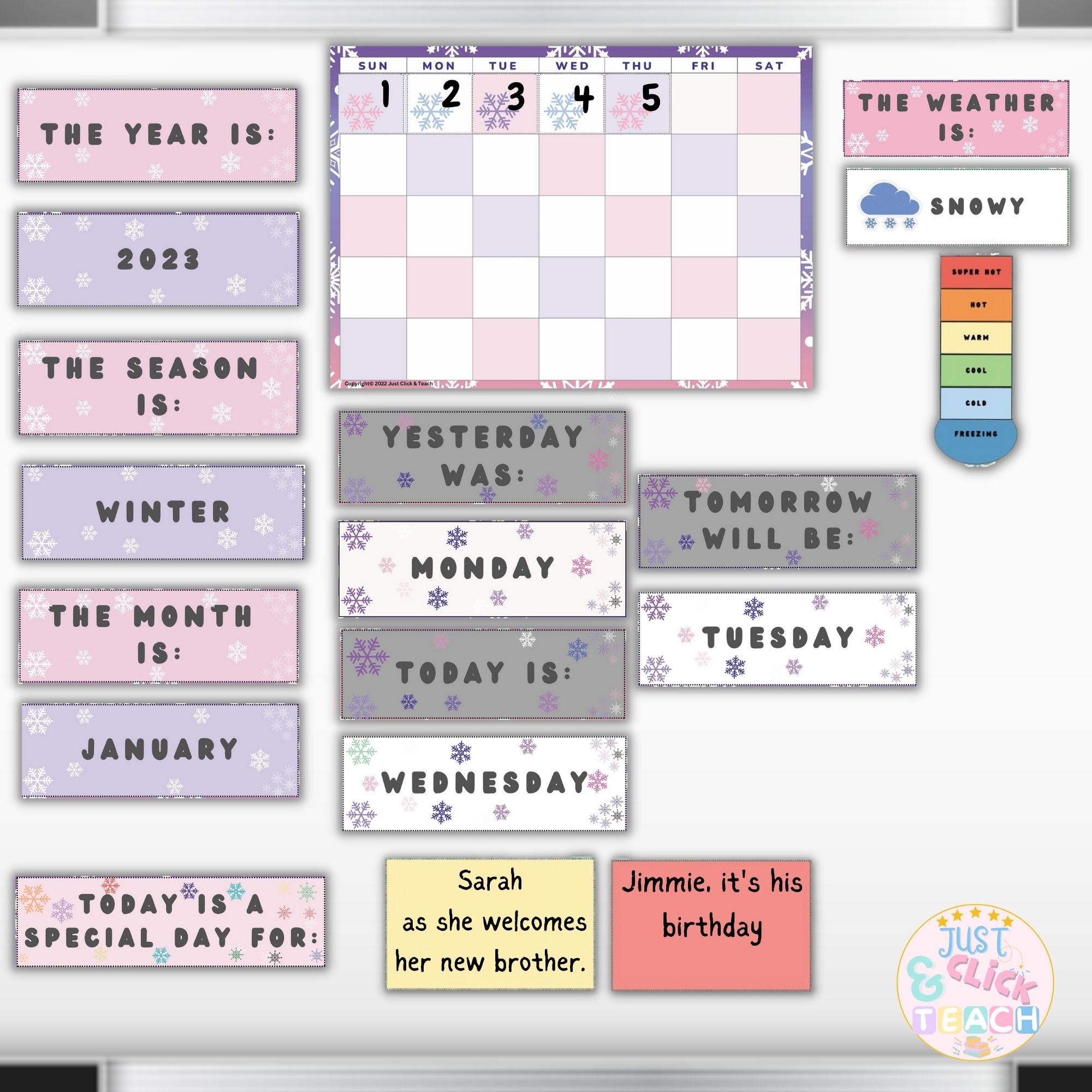 January Classroom Calendar & Weather Display Set | winter & snow theme ...