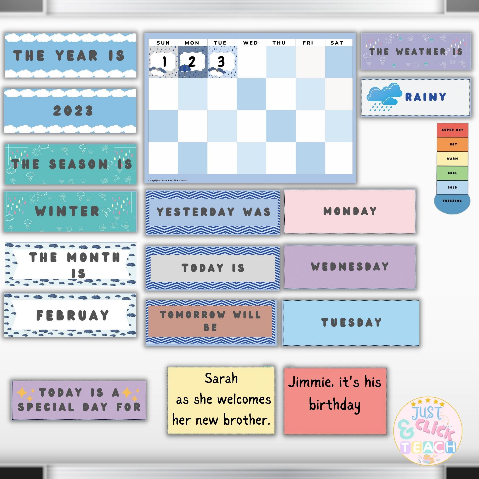 February Classroom Calendar & Weather Display Set | winter & rain theme ...