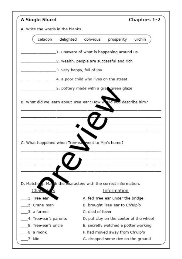 Linda Sue Park "A Single Shard" worksheets | Made By Teachers
