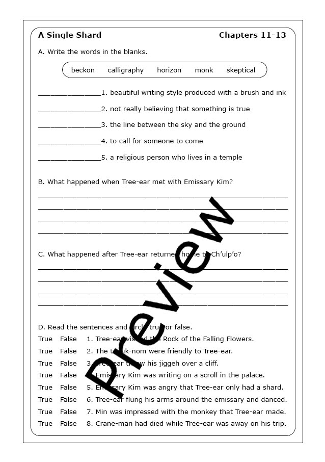 Linda Sue Park "A Single Shard" worksheets | Made By Teachers