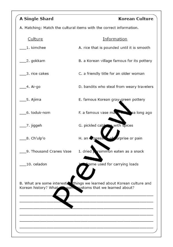 Linda Sue Park "A Single Shard" worksheets | Made By Teachers