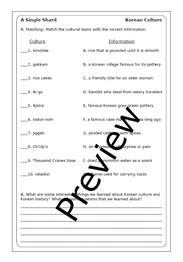 Linda Sue Park "A Single Shard" worksheets | Made By Teachers