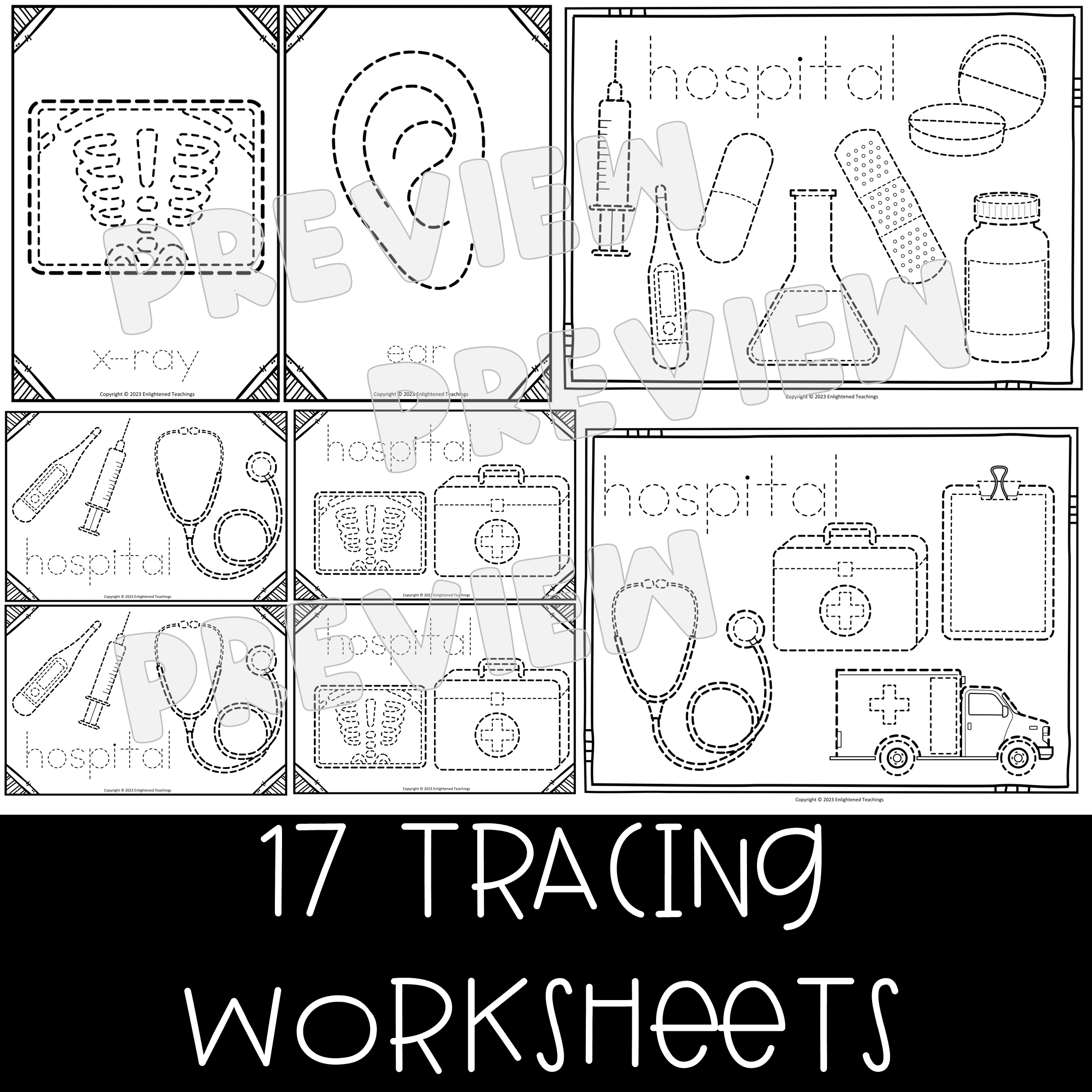 Community Helpers Hospital Tracing Worksheets Fine Motor Activity ...