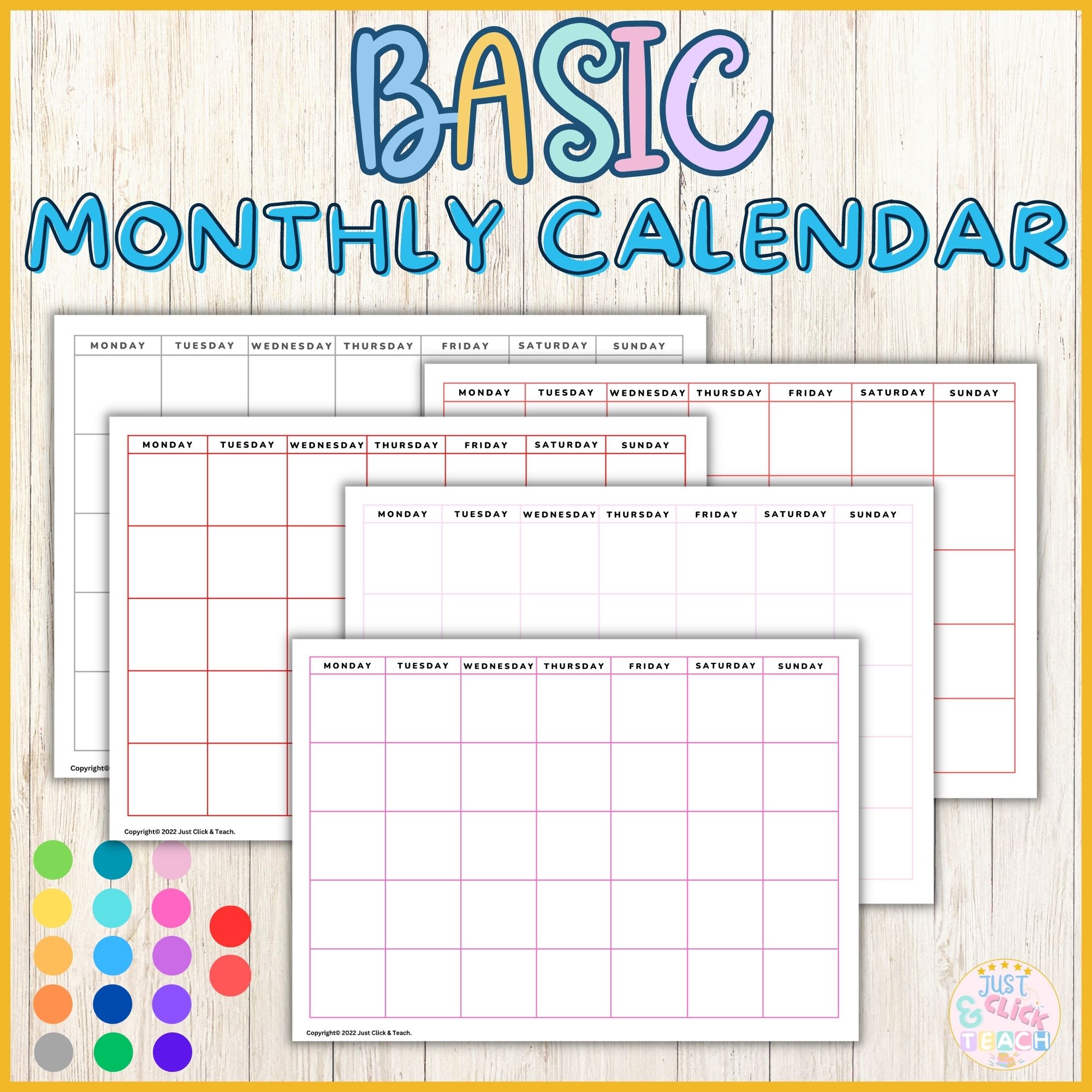 Monthly colored calendars - Monday begins size A3 | Made By Teachers