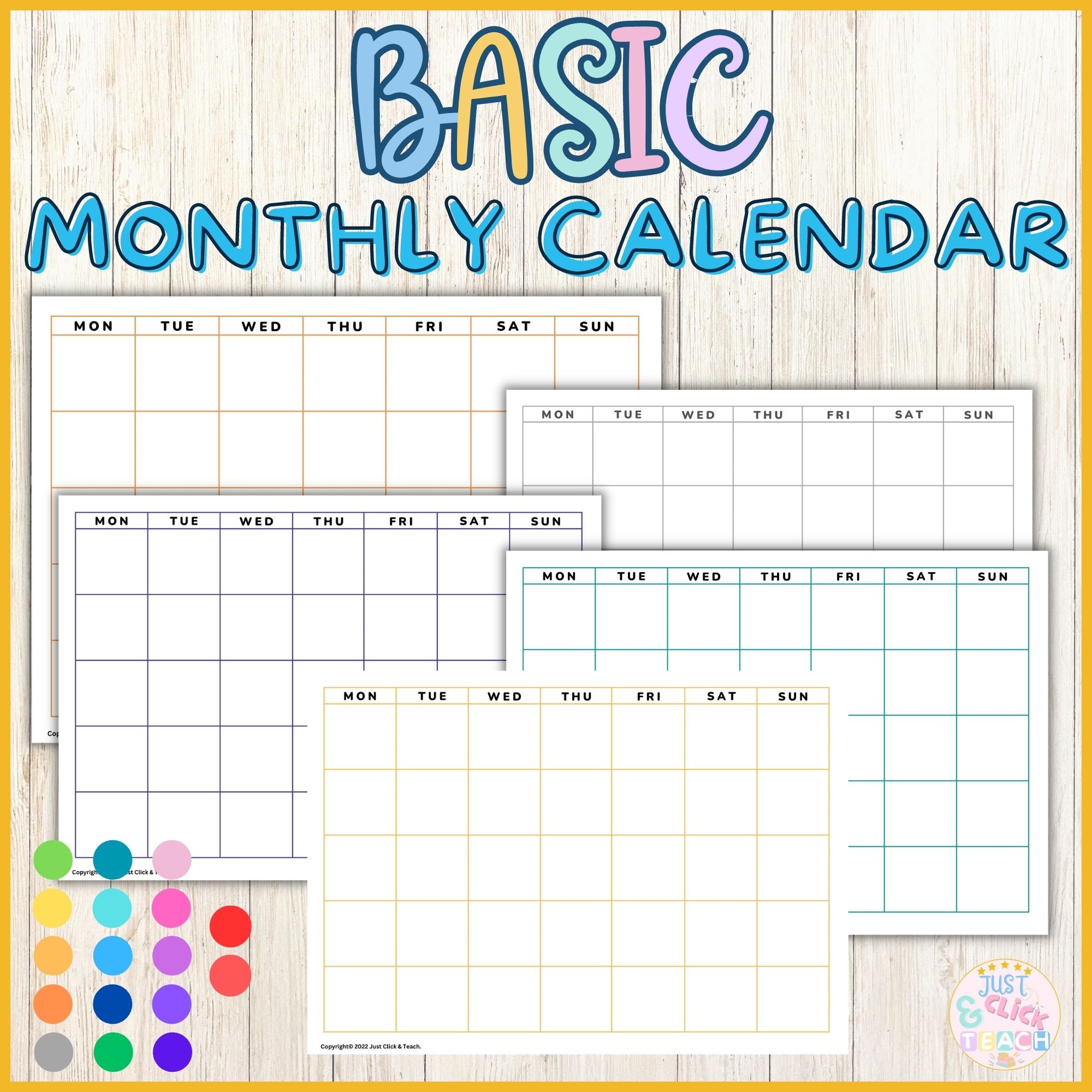 Monthly Colored calendars-Mon begins size A3 | Made By Teachers
