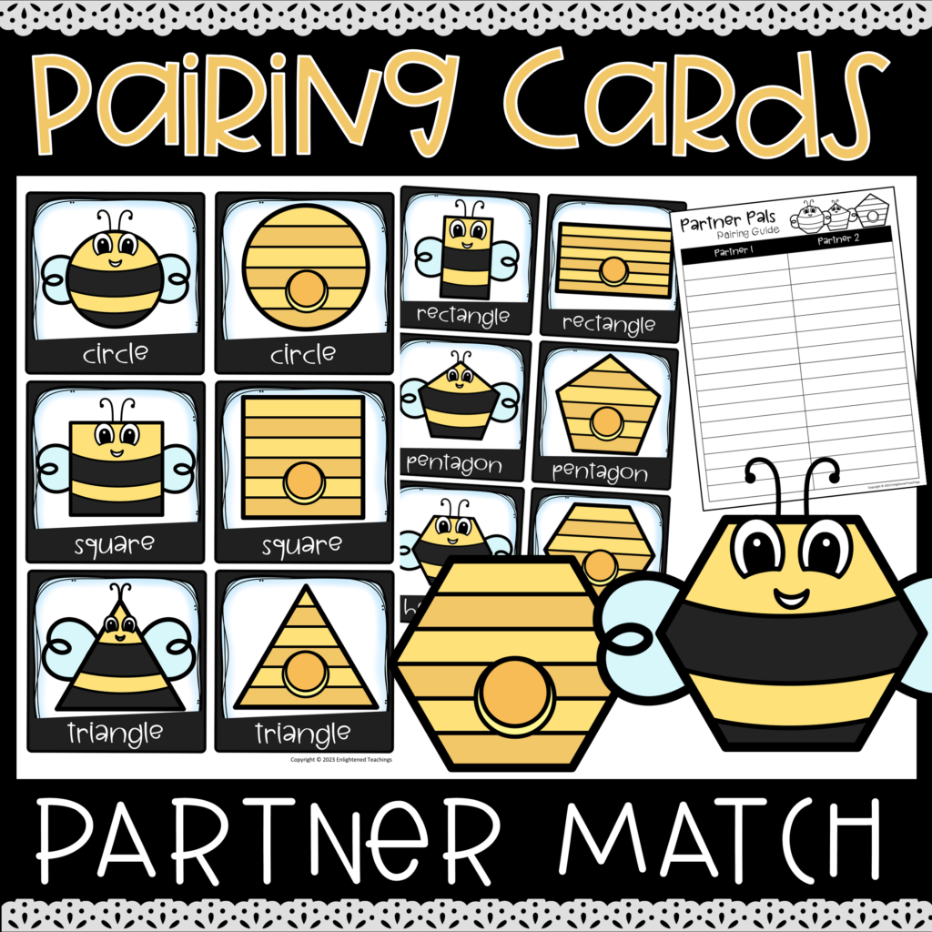 Student Pairing Cards | Partner Cards - Bee and beehive 2D Shape Match ...