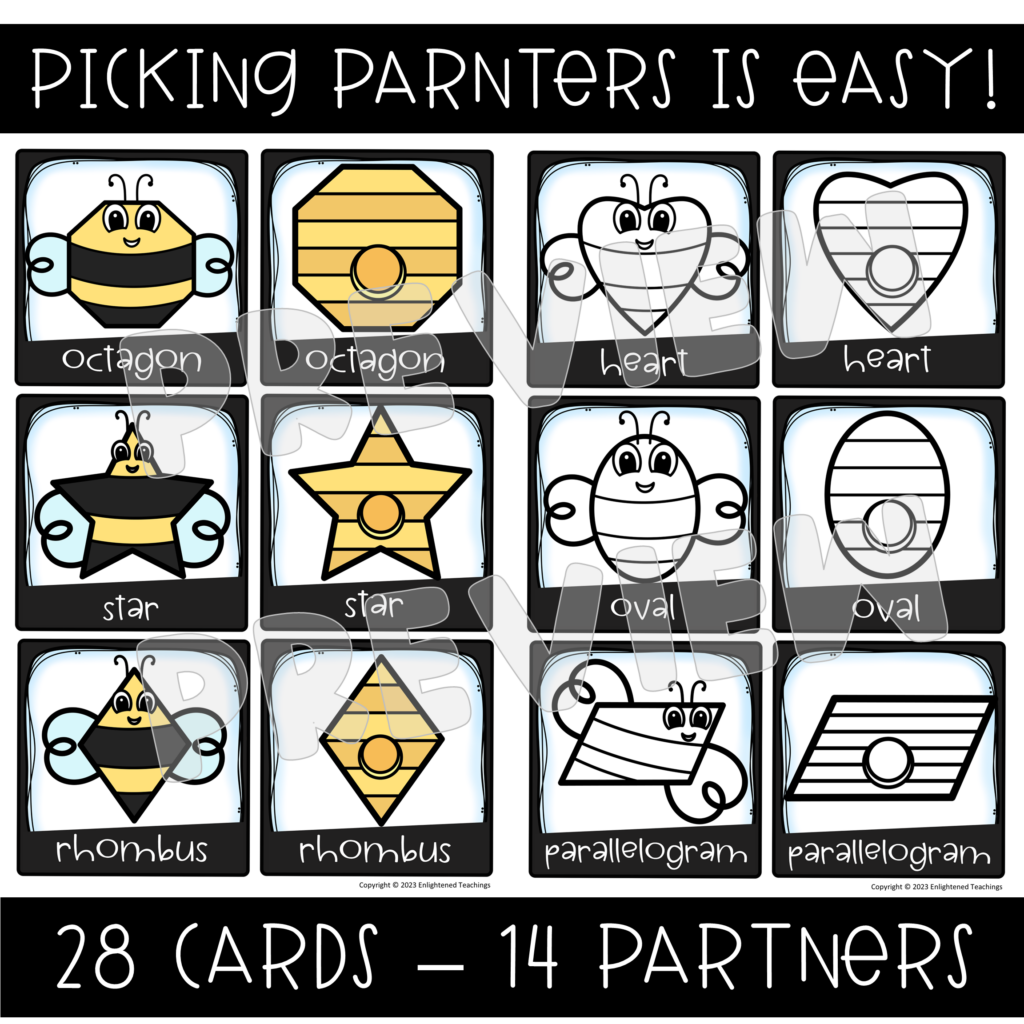 Student Pairing Cards | Partner Cards - Bee and beehive 2D Shape Match ...