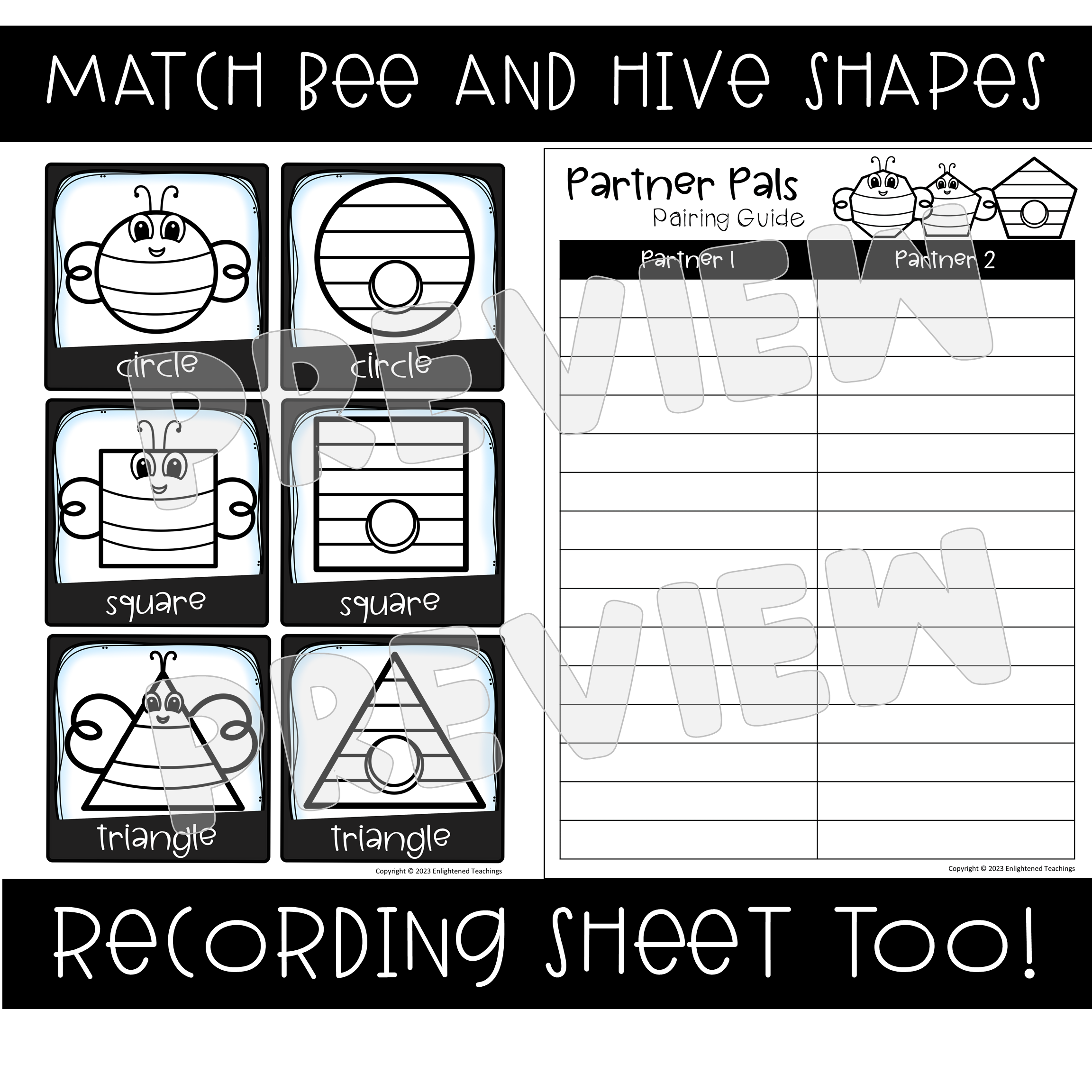 Student Pairing Cards | Partner Cards - Bee and beehive 2D Shape Match ...