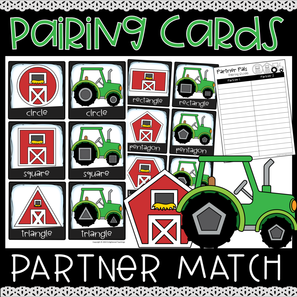 Student Pairing Cards | Partner Cards - Barn and tractor 2D Shape Match ...