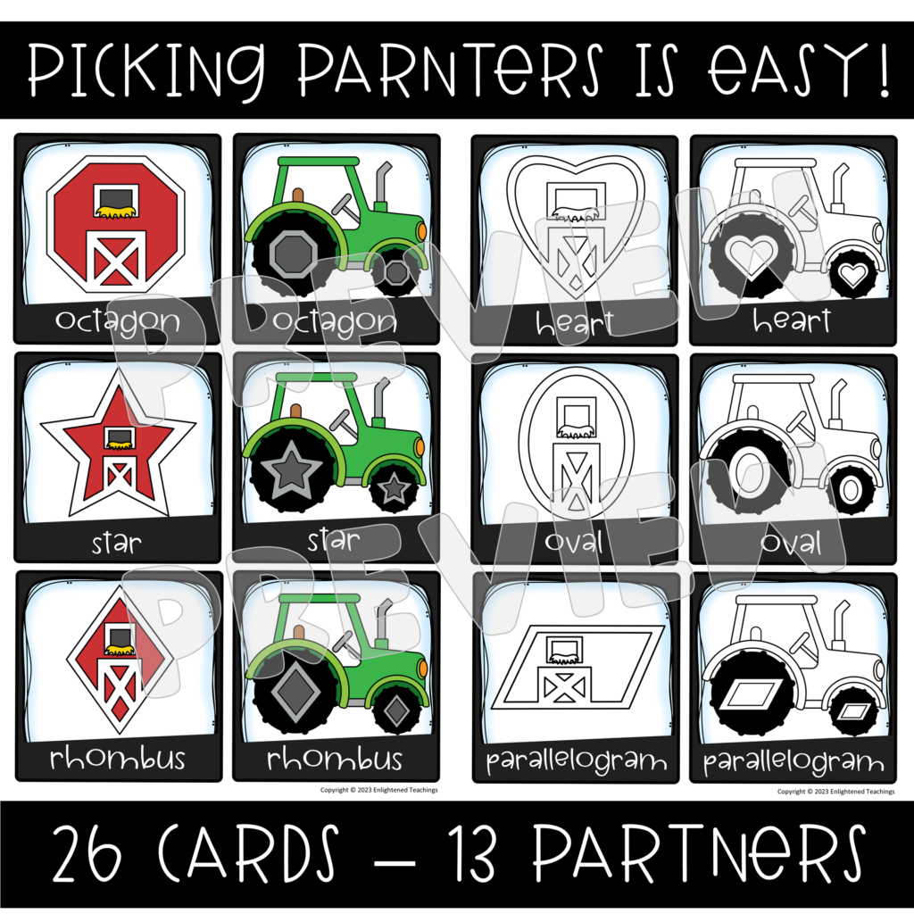 Student Pairing Cards | Partner Cards - Barn and tractor 2D Shape Match ...