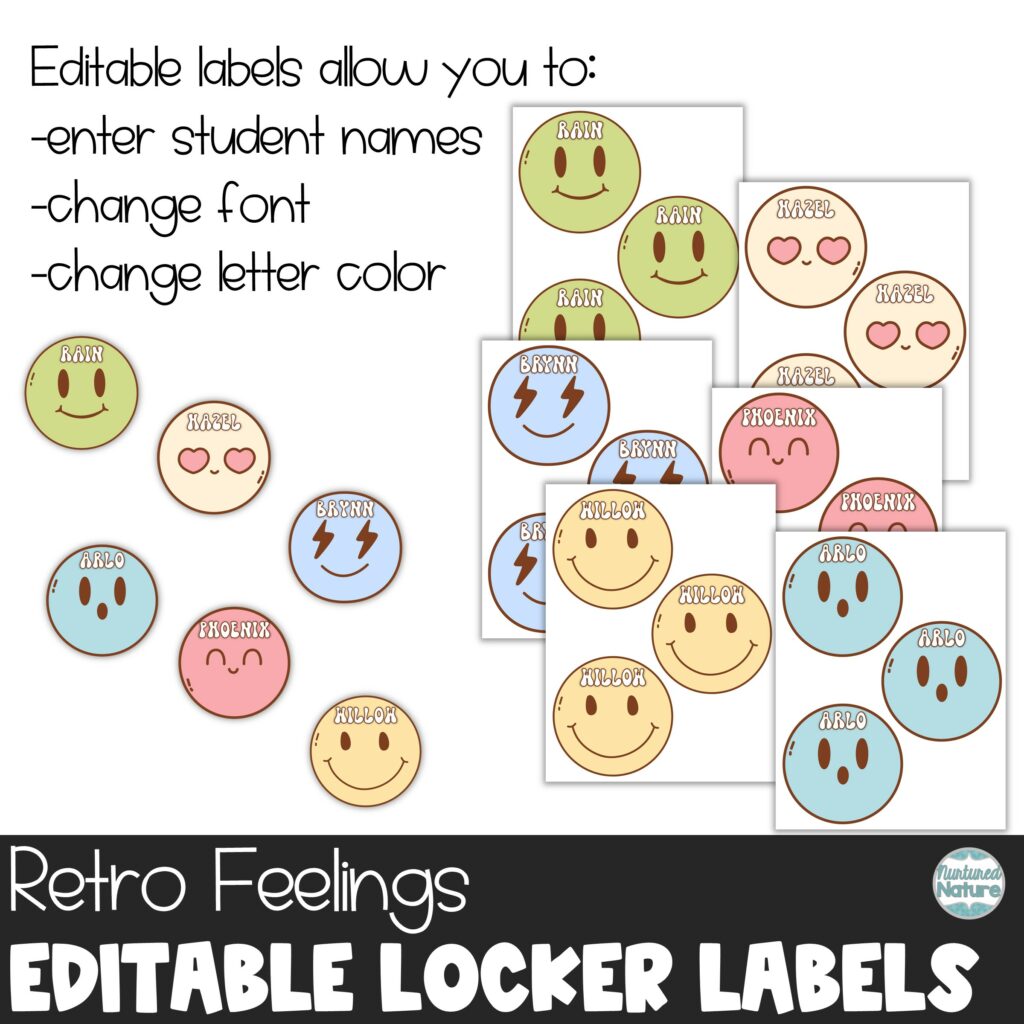 Retro Emotion Locker Labels or Cubby Tags - Editable Student Name Tags ...