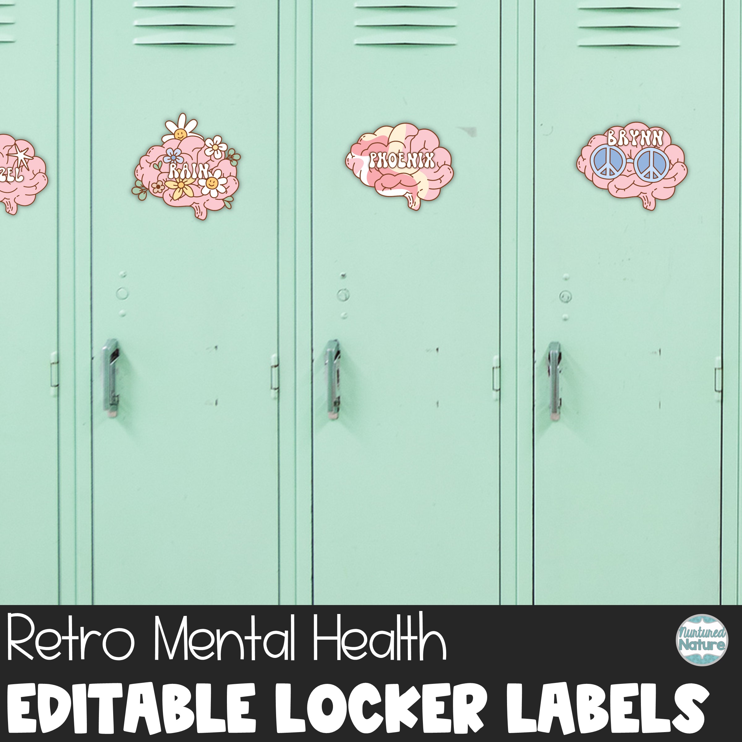 Retro Mental Health Locker Labels or Cubby Tags - Brain Editable ...