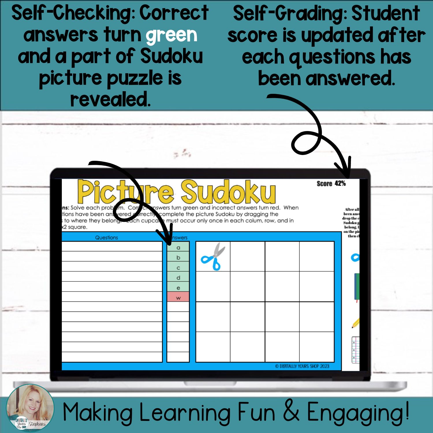 Editable Customizable Self-Checking Template Digital Activity Picture ...