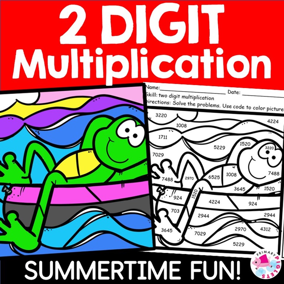 Summer 2 digit Multiplication Color by Number Code | Made By Teachers
