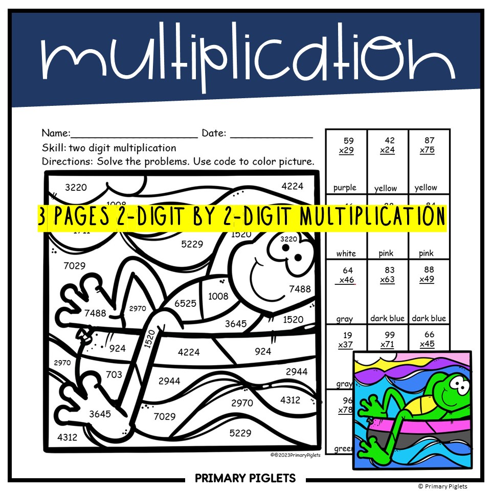 Summer 2 digit Multiplication Color by Number Code | Made By Teachers