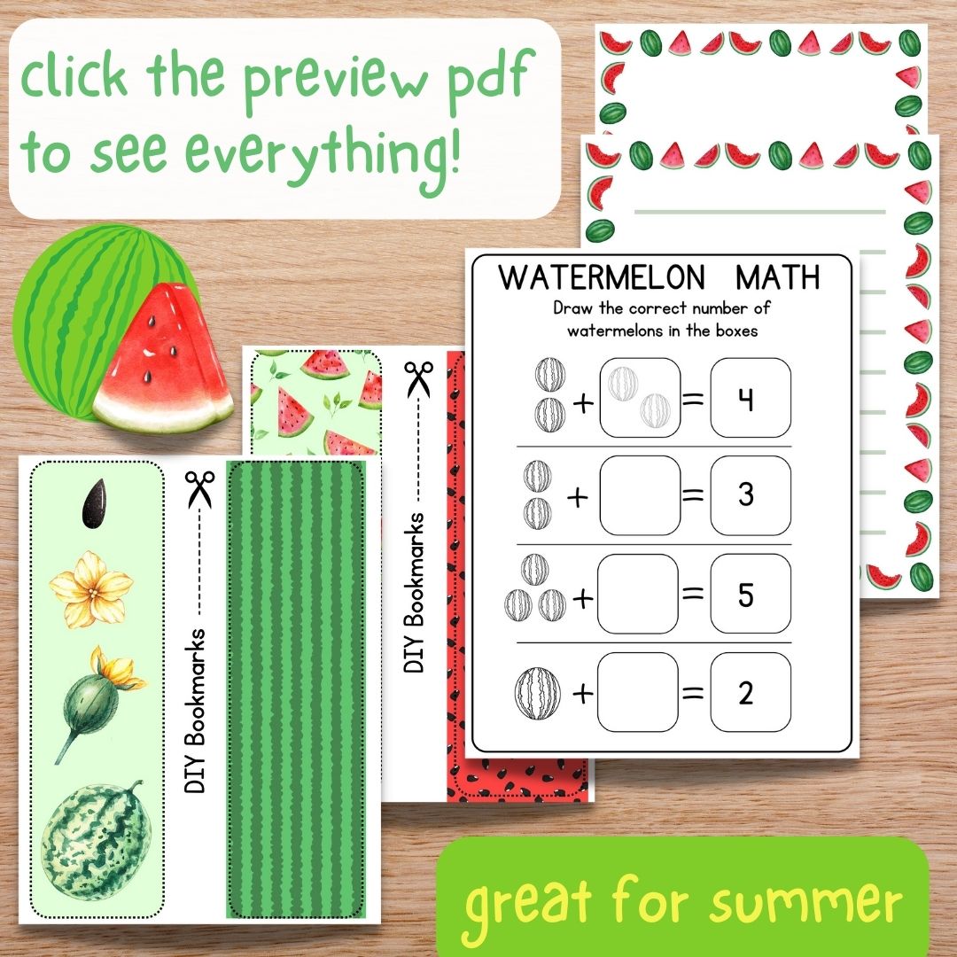 16 pages of watermelon themed printables,math,english & drawing for ...
