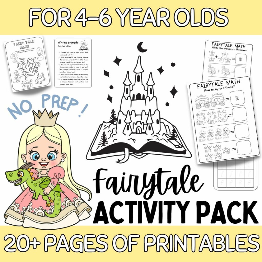 20 pages of fairy tale themed printables,math english and art included ...