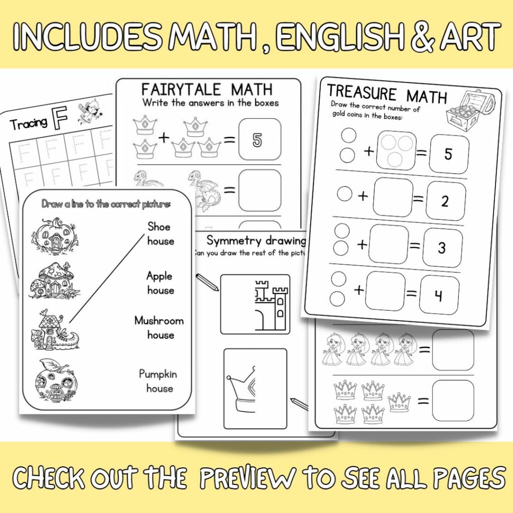 20 pages of fairy tale themed printables,math english and art included ...