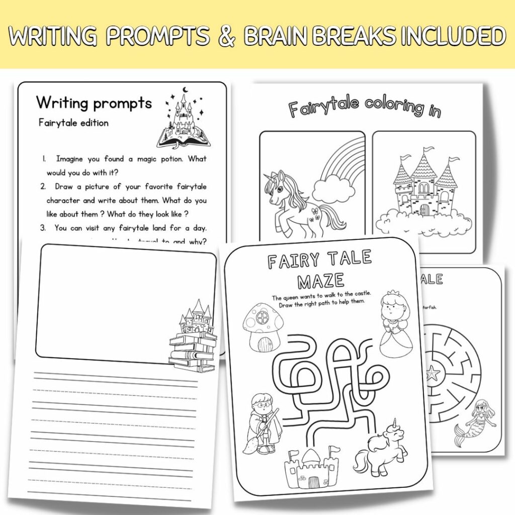 20 pages of fairy tale themed printables,math english and art included ...