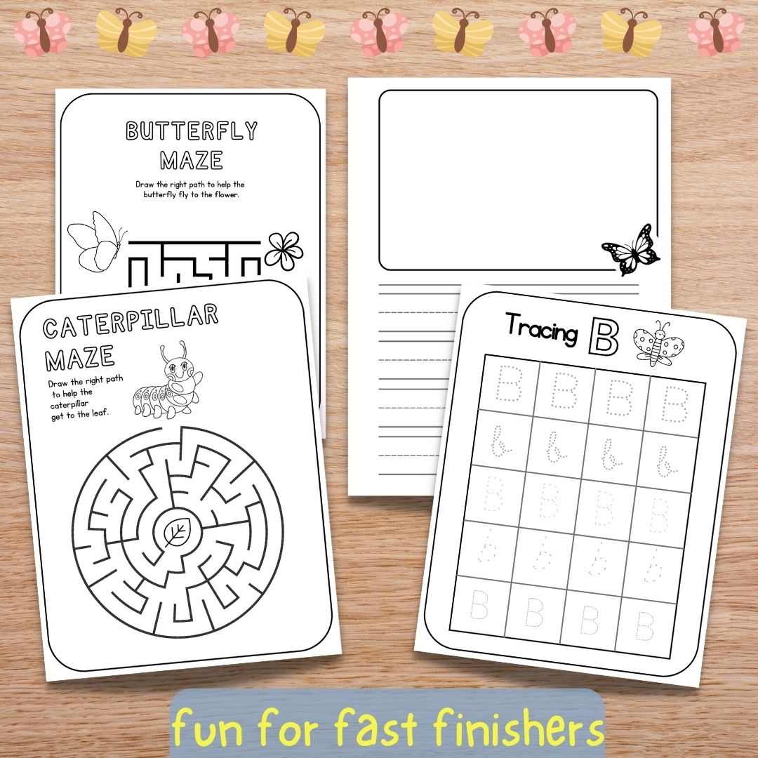 16 pages of caterpillar and butterfly themed printables,math english ...