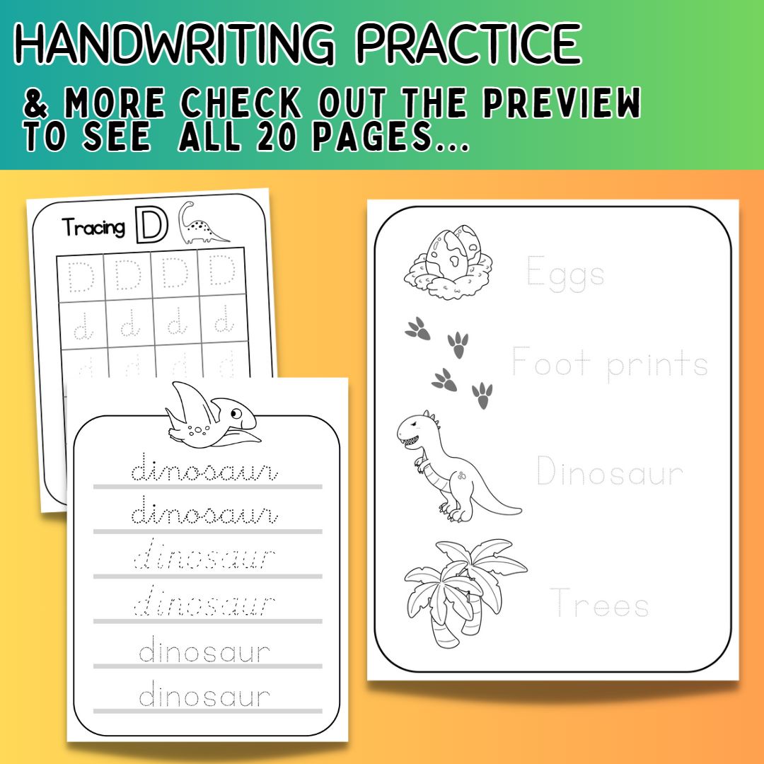 20 pages of dinosaur themed printables,math,english & drawing for ...