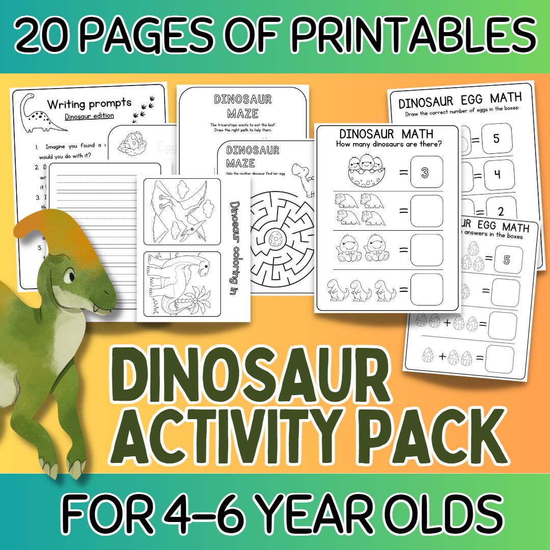 20 Pages Of Dinosaur Themed Printables math english Drawing For