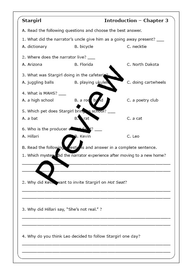 Jerry Spinelli "Stargirl" worksheets | Made By Teachers