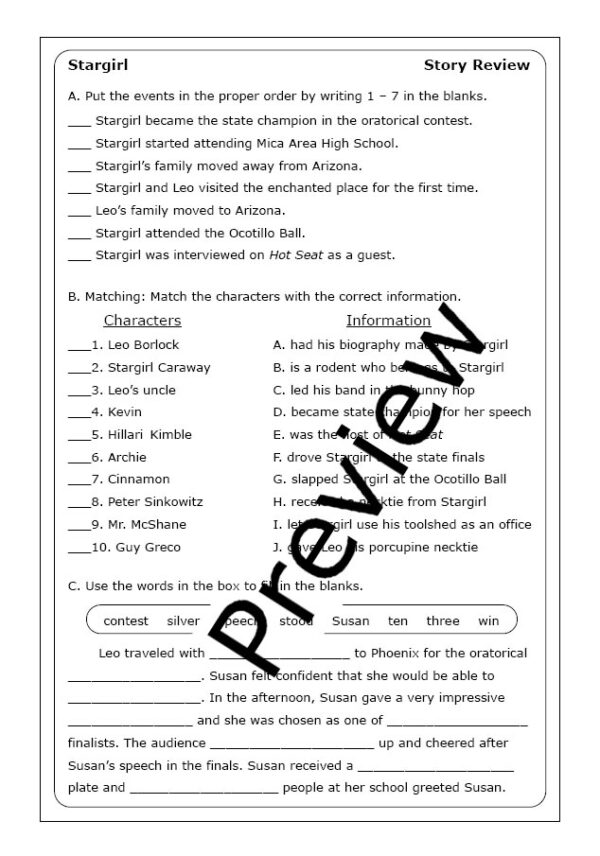Jerry Spinelli "Stargirl" worksheets | Made By Teachers