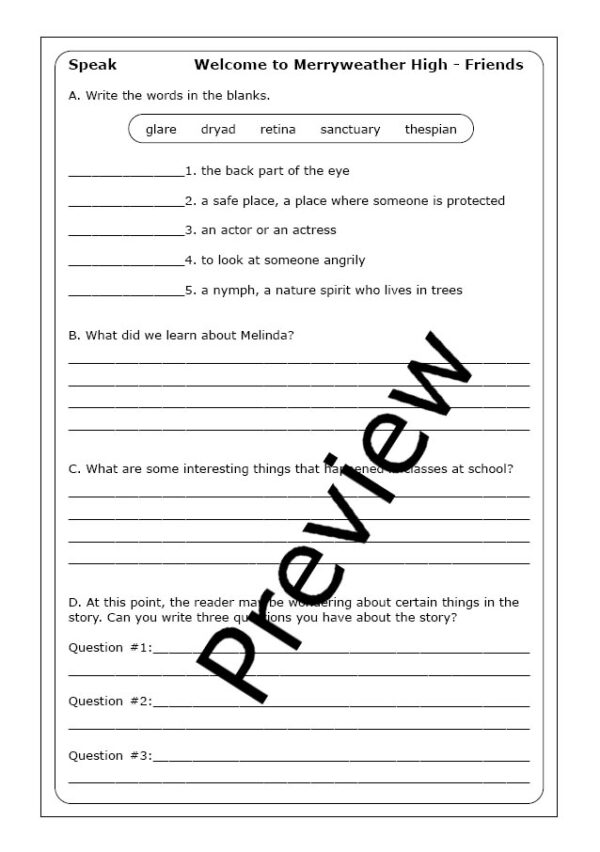 Laurie Halse Anderson "Speak" worksheets | Made By Teachers