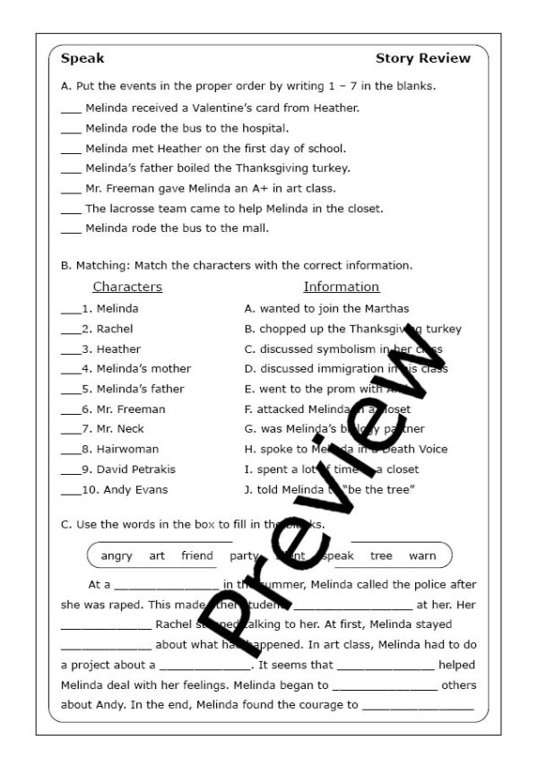 Laurie Halse Anderson "Speak" worksheets | Made By Teachers