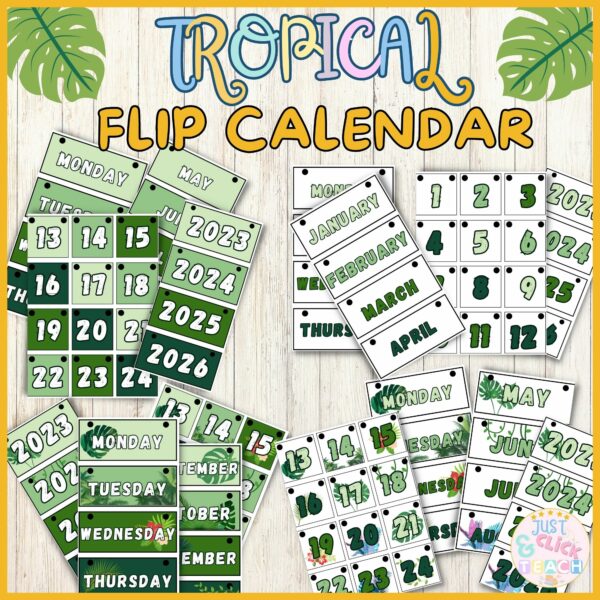 Flip Calendar | Tropical Classroom flip calendar | cards with Editable ...