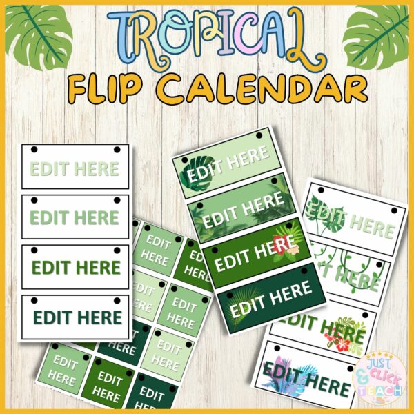 Flip Calendar | Tropical Classroom flip calendar | cards with Editable ...