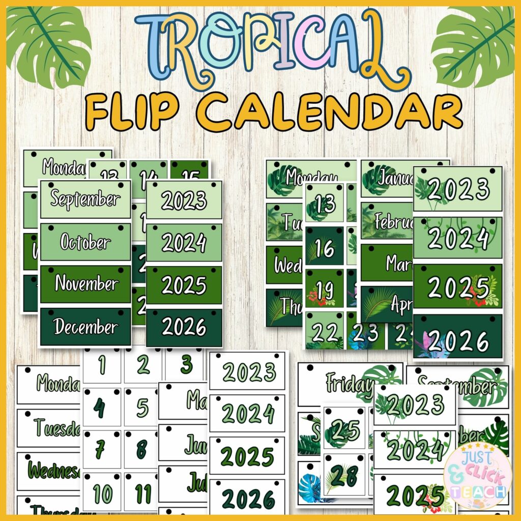 Flip Calendar | Tropical Classroom flip calendar | cards with Editable ...