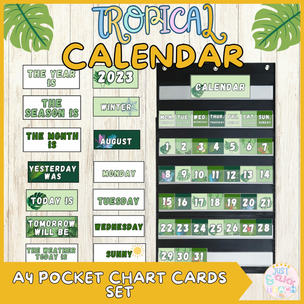 Pocket Chart Calendar Cards| pocket chart Labels| Calendar| tropical ...