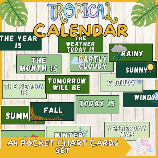 Pocket Chart Calendar Cards| pocket chart Labels| Calendar| tropical ...