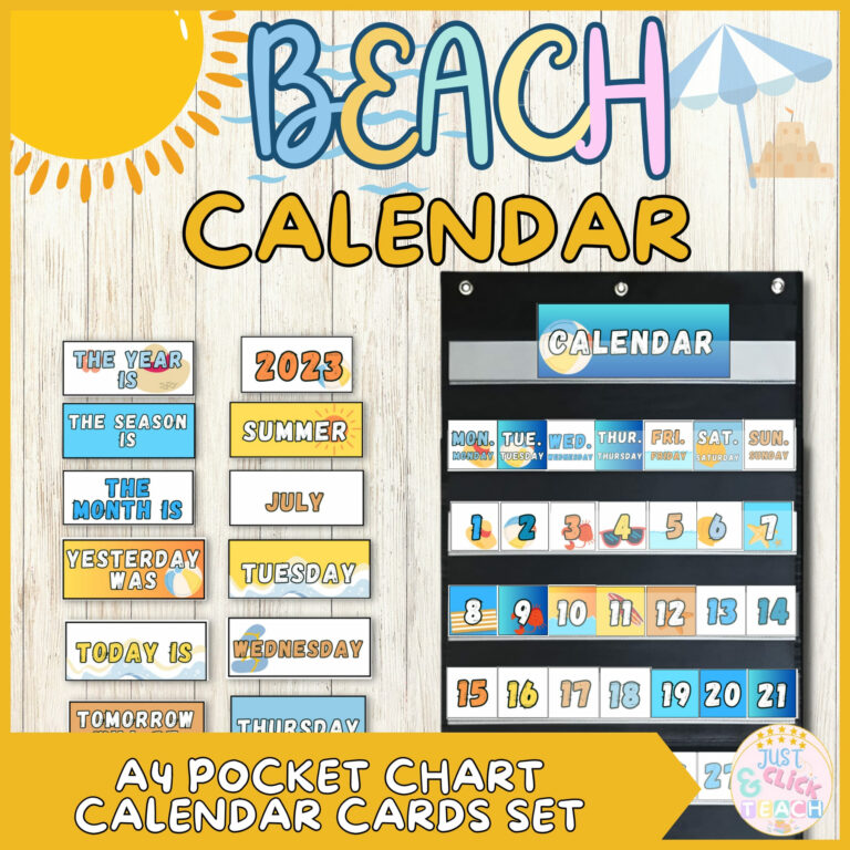 Pocket Chart Calendar Cards| pocket chart Labels| Calendar| Beach theme ...