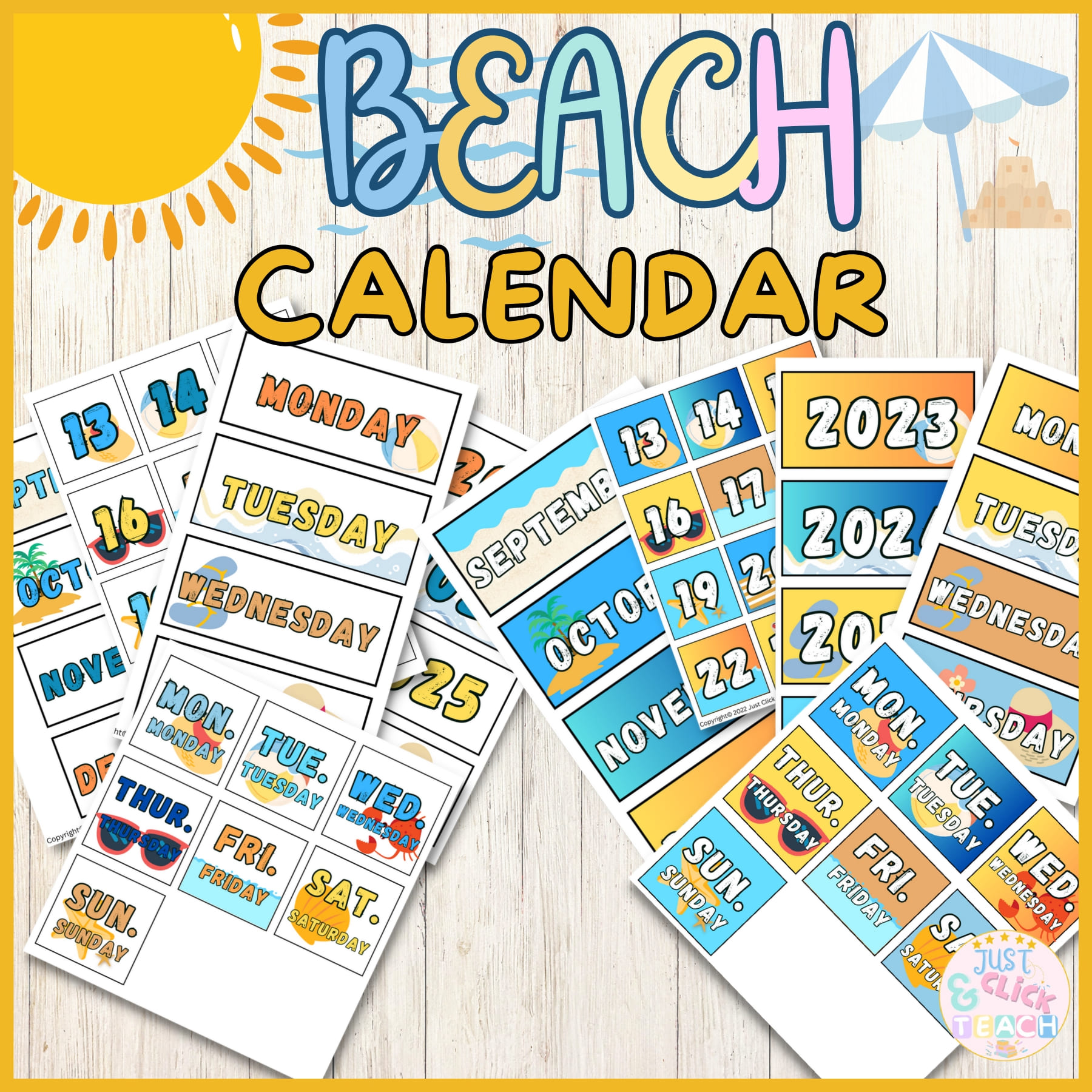 Pocket Chart Calendar Cards| pocket chart Labels| Calendar| Beach theme ...