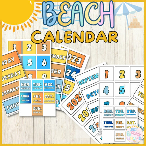 Pocket Chart Calendar Cards| pocket chart Labels| Calendar| Beach theme ...