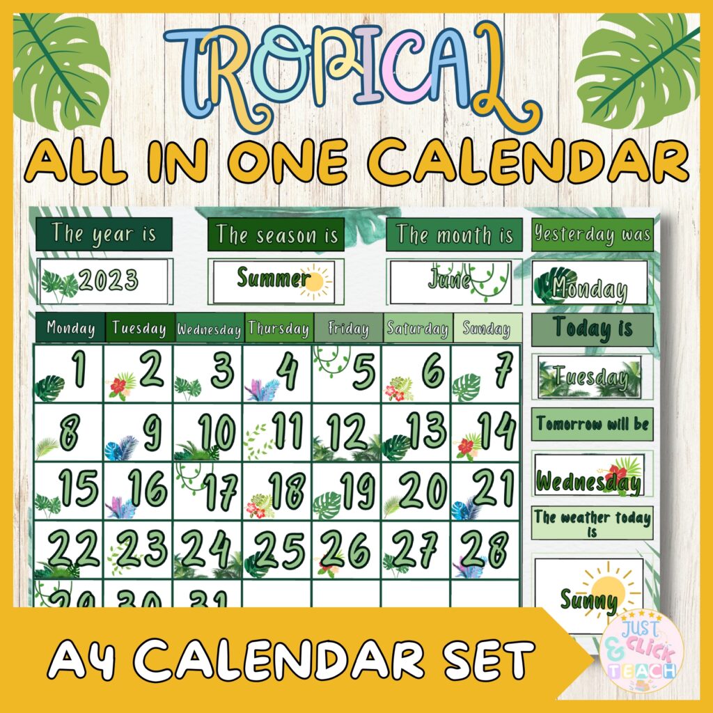 Calendar Set| Classroom calendar |busy book Labels| tropical theme| All ...