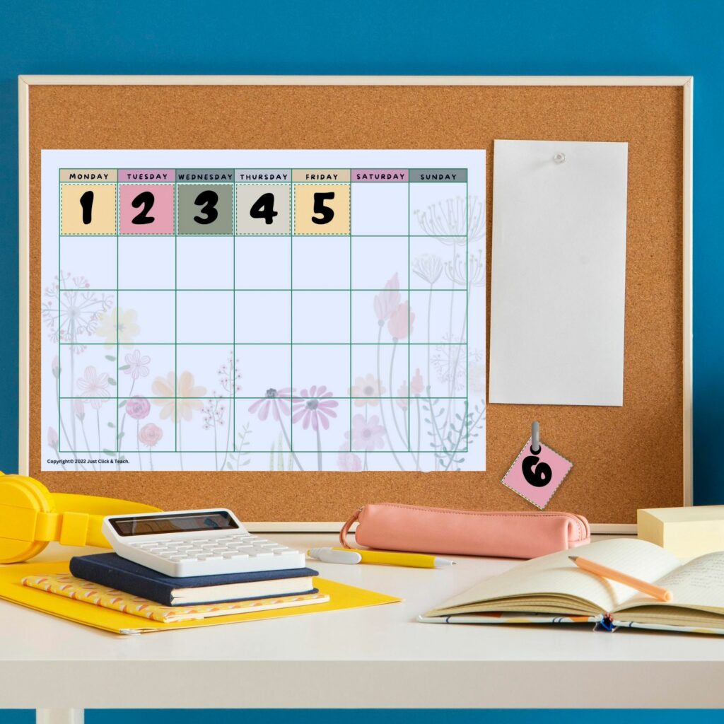 Free Calendar Poster and Numbers Cards| Pocket chart| spring and floral ...