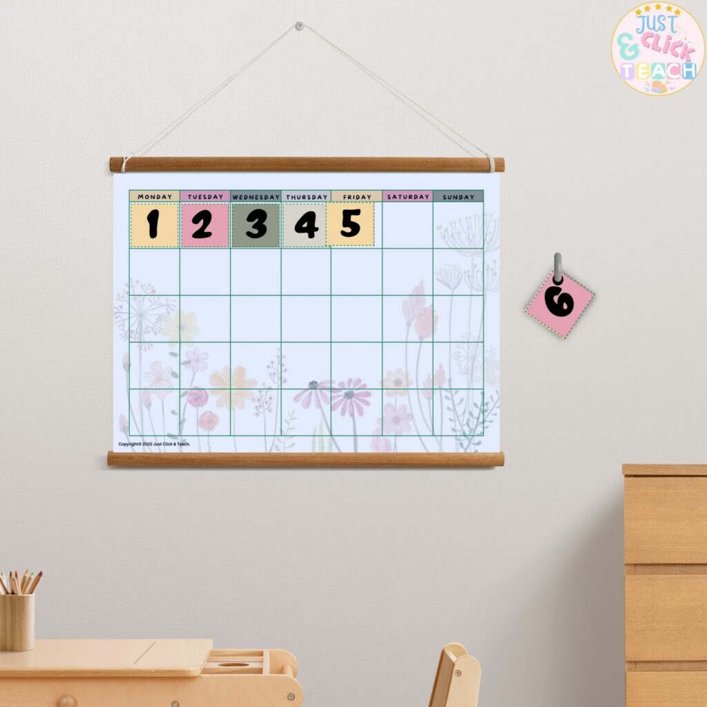 Free Calendar Poster and Numbers Cards| Pocket chart| spring and floral ...