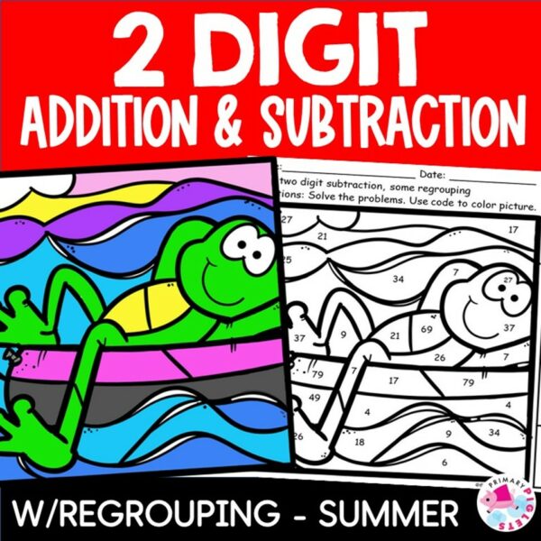 Summer 2 digit Addition & Subtraction Color by Number Code | Made By ...
