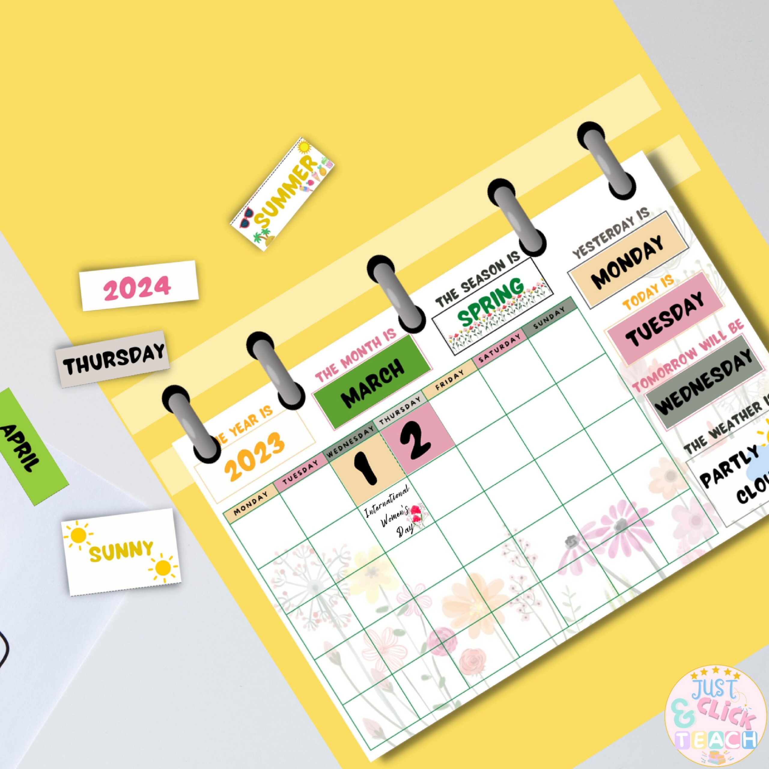 Spring Classroom Calendar & Weather Display Set | spring and floral ...